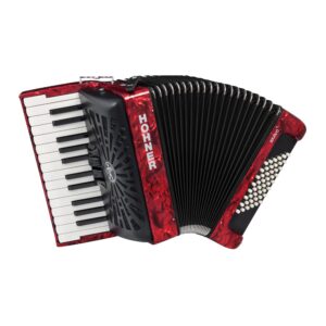 hohner bravo ii 48 chromatic piano key accordion - pearl red