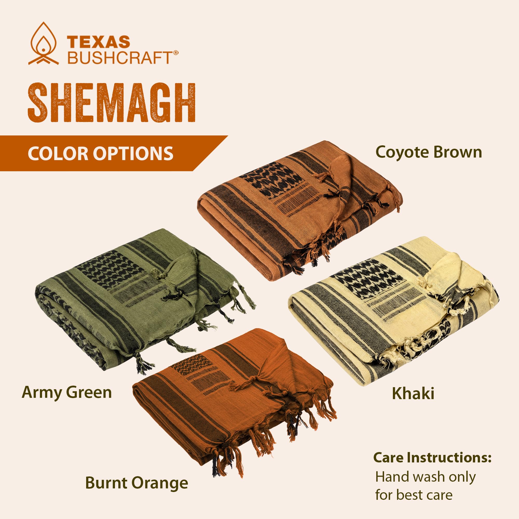 Texas Bushcraft Tactical Shemagh - Authentic Keffiyeh 100% Cotton for your Camping, Hiking and Backpacking Gear(Coyote Brown)