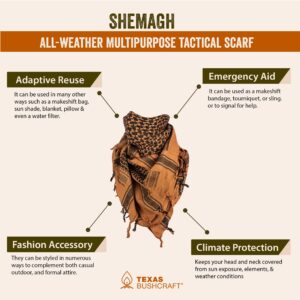 Texas Bushcraft Tactical Shemagh - Authentic Keffiyeh 100% Cotton for your Camping, Hiking and Backpacking Gear(Coyote Brown)