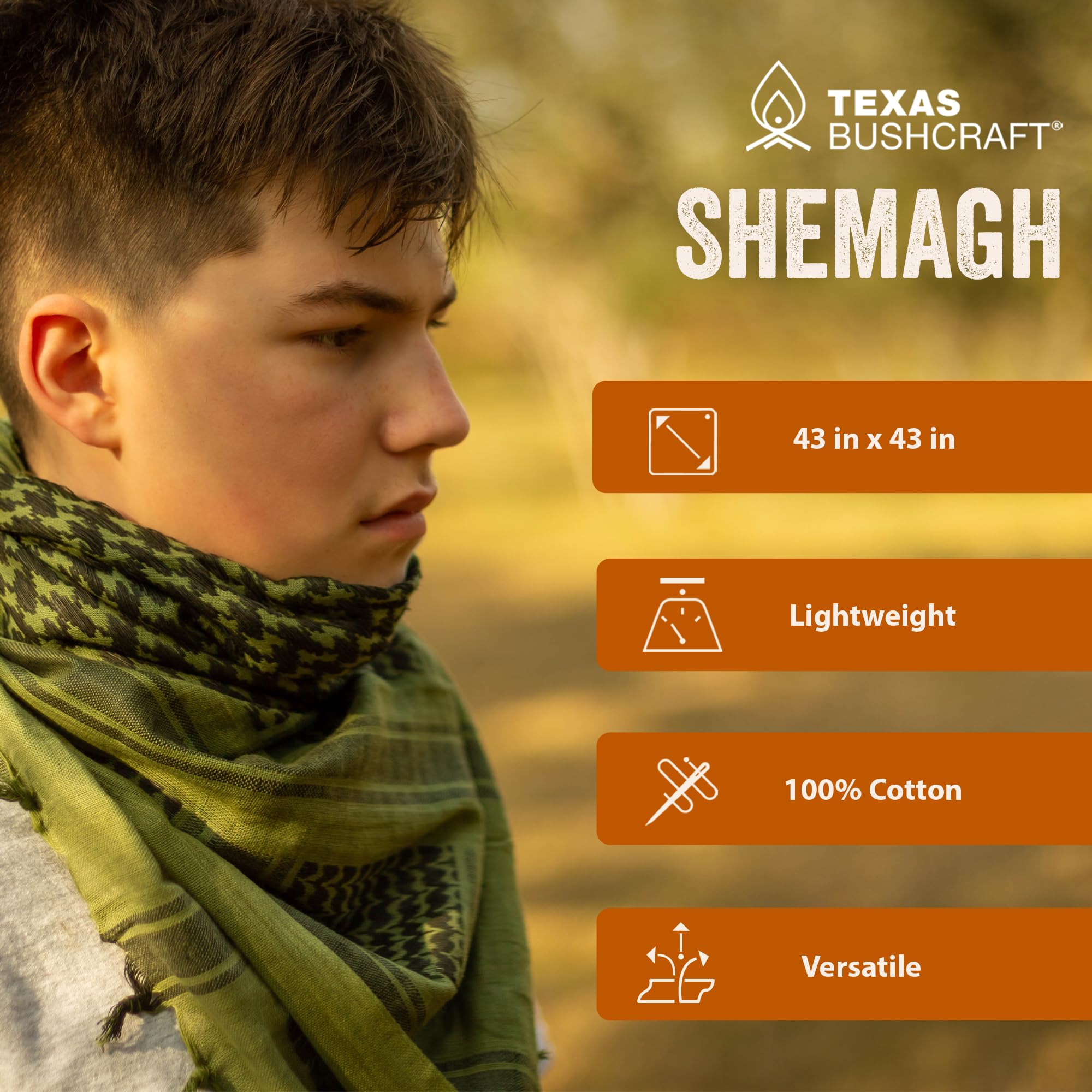 Texas Bushcraft Tactical Shemagh - Authentic Keffiyeh 100% Cotton for your Camping, Hiking and Backpacking Gear(Coyote Brown)