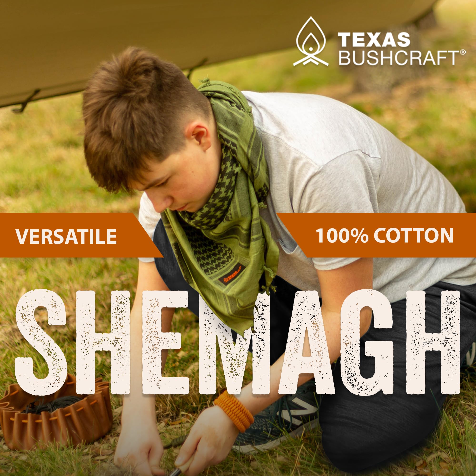 Texas Bushcraft Tactical Shemagh - Authentic Keffiyeh 100% Cotton for your Camping, Hiking and Backpacking Gear(Coyote Brown)