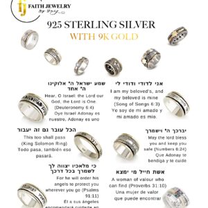 Faith Jewelry Holy Land Blessings Ring: Hebrew Israeli I Am My Beloved’s Sterling Silver 925 Combined 9K Gold Cubic Zirconia Wide Band, 16 Sizes