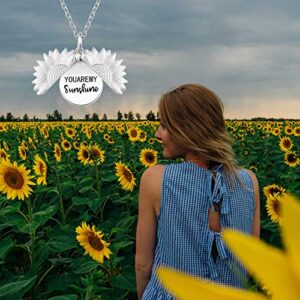 Jinlou You are My Sunshine Stamped Sunflower necklace Locket 925 Sterling Silver Pendant Necklace for Women Teen (silver Sunflower necklace)