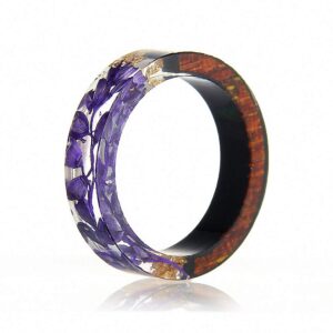 giwotu 1 pc resin wooden rings vintage clear wood handmade dried flower epoxy rings for women men party jewelry gift lavender 9