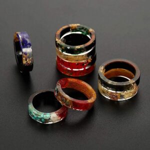 Giwotu 1 pc Resin Wooden Rings Vintage Clear Wood Handmade Dried Flower Epoxy Rings for Women Men Party Jewelry Gift Lavender 9