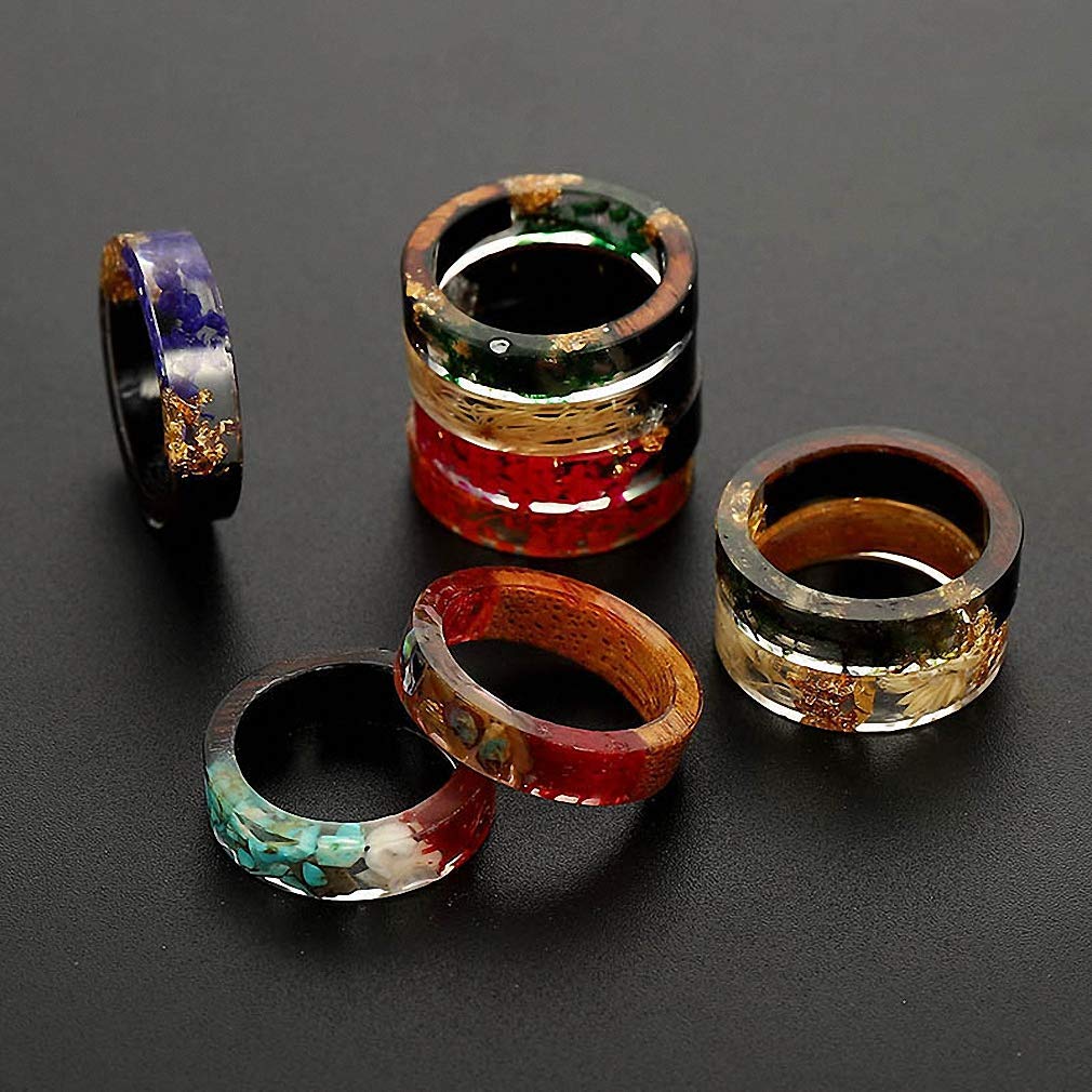 Giwotu 1 pc Resin Wooden Rings Vintage Clear Wood Handmade Dried Flower Epoxy Rings for Women Men Party Jewelry Gift Lavender 9