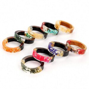 Giwotu 1 pc Resin Wooden Rings Vintage Clear Wood Handmade Dried Flower Epoxy Rings for Women Men Party Jewelry Gift Lavender 9