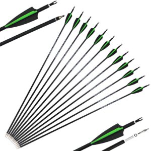 carbon arrows - 31 inch spine 500 target arrow with 100 grain removable arrowhead for compound recurve long bows practice & hunting 12 pcs