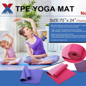 Yoga Mat Extra Thick Fitness & Workout Mat Non-slip Exercise Yoga Mat High Density Eco-Friendly TPE Pliates Mat with Carrying Strap 72"x 24"x 1/4" (Orange)