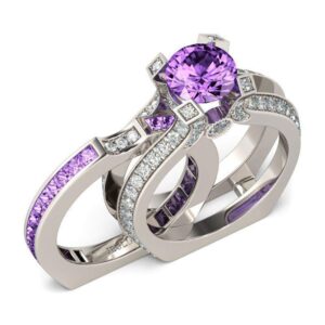 jeulia diamond band rings for women cz sterling silver interchangeable ring sets wedding engagement anniversary promise ring bridal sets (amethyst purple, 5.5)