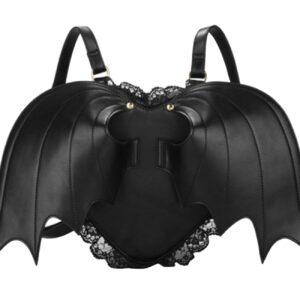 Rullar Punk Women Backpack Victorian Wings PU Daypack Rucksack Purse Gothic Lace Shoulder Bag Black