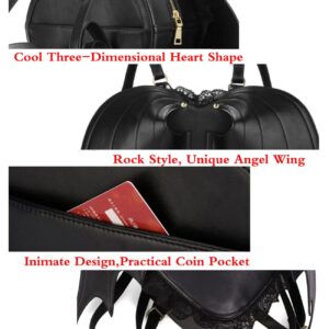 Rullar Punk Women Backpack Victorian Wings PU Daypack Rucksack Purse Gothic Lace Shoulder Bag Black