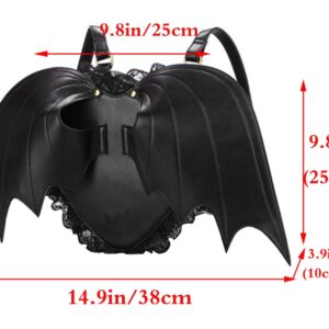 Rullar Punk Women Backpack Victorian Wings PU Daypack Rucksack Purse Gothic Lace Shoulder Bag Black