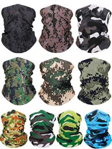 10 pieces seamless bandanas face cover magic scarf neck gaiter seamless dustproof neck warmer headbands (camouflage style)