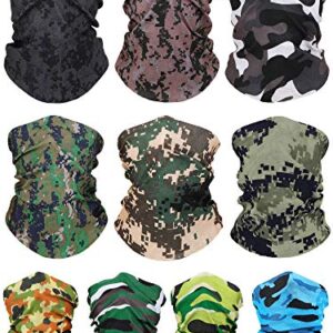 10 Pieces Seamless Bandanas Face Cover Magic Scarf Neck Gaiter Seamless Dustproof Neck Warmer Headbands (Camouflage Style)