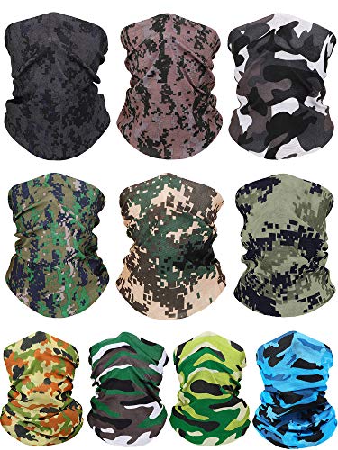 10 Pieces Seamless Bandanas Face Cover Magic Scarf Neck Gaiter Seamless Dustproof Neck Warmer Headbands (Camouflage Style)