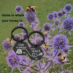 MAOFAED Matching Couples Keychains Honey Beehive Keychains Home is Where Your Honey Is Housewarming Couples Gift (your honey is black)