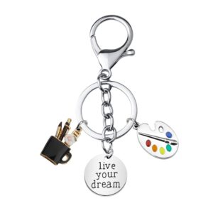 bnql artist paint palette keychain painters gifts paint brushes pendant painters jewelry artist gifts live your dream inspirational art lovers gift (keychain)