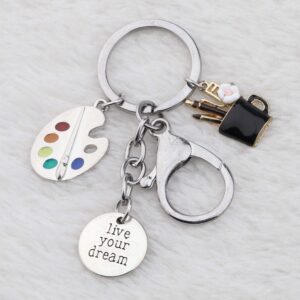 BNQL Artist Paint Palette Keychain Painters Gifts Paint Brushes Pendant Painters Jewelry Artist Gifts Live Your Dream Inspirational Art Lovers Gift (keychain)