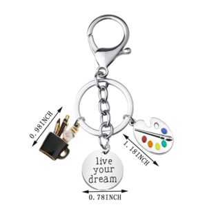 BNQL Artist Paint Palette Keychain Painters Gifts Paint Brushes Pendant Painters Jewelry Artist Gifts Live Your Dream Inspirational Art Lovers Gift (keychain)