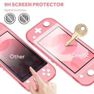 GeeRic 8PCS Case Compatible with Switch Lite, Carrying Case Accessories Kit, 1 Soft Silicon Case + 2 Screen Protector + 4 Thumb Caps + 1 Storage Carrying Coral