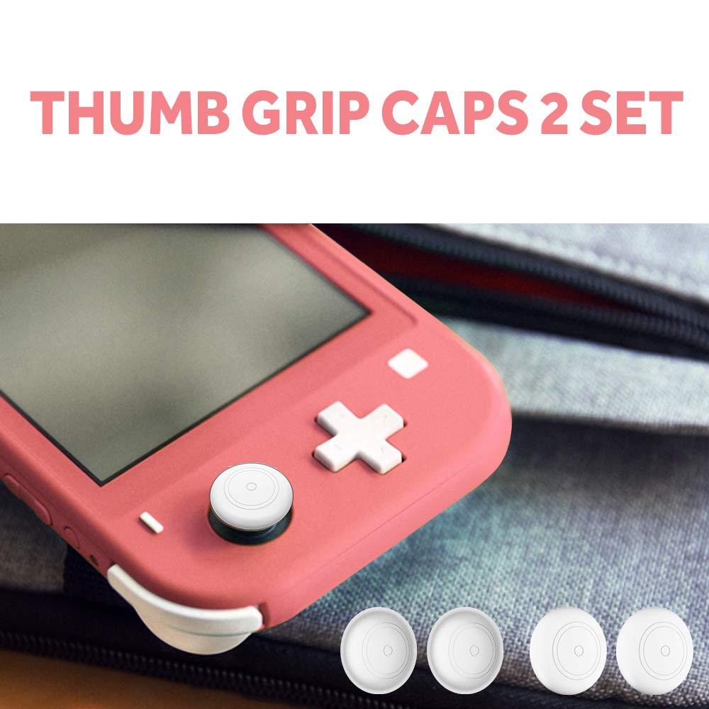 GeeRic 8PCS Case Compatible with Switch Lite, Carrying Case Accessories Kit, 1 Soft Silicon Case + 2 Screen Protector + 4 Thumb Caps + 1 Storage Carrying Coral