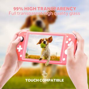 GeeRic 8PCS Case Compatible with Switch Lite, Carrying Case Accessories Kit, 1 Soft Silicon Case + 2 Screen Protector + 4 Thumb Caps + 1 Storage Carrying Coral