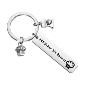 wsnang funny baker gift 49% baker 51% badass keychain cupcake charm jewelry pastry chef gift culinary school graduation gift bake lover gift (baker keychain)