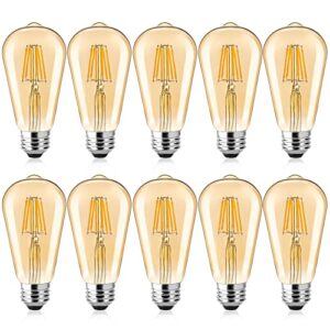 brightown led edison bulb, 10 packs 60 watt equivalent 6w dimmable led filament bulb, e26 base vintage amber bulbs, 2700k warm white, 470 lumen