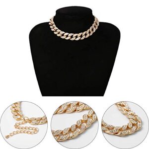 Ingemark Shiny CZ Rhinestone Curb Cuban Link Chain Choker for Women Unisex Cool Hip Hop Miami Cuban Diamond-Cut Chain Choker Necklace (Style 1 Golden)