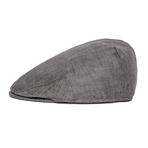 BOTVELA Men Linen Flat Ivy Breathable Summer Newsboy Hat (7 1/4-7 3/8, Herringbone Dark Grey)