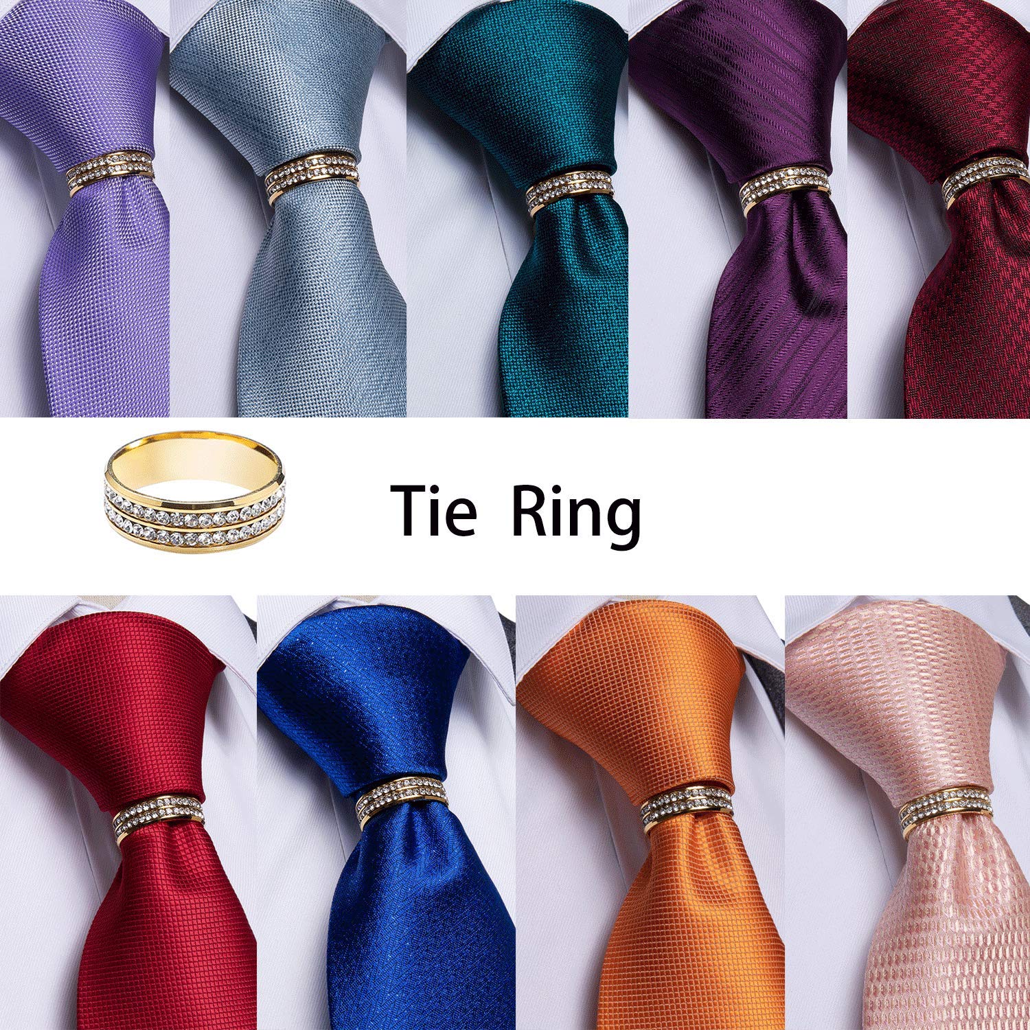 DiBanGu Mens Tie Ring Solid Tie Accessories with Diamond for Necktie Wedding Party Gift, Gold and Silver