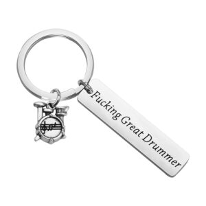 feelmem drummer gift jewelry fucking great drummer keychain percussion jewelry drum player band gifts drum kit gifts musician gift (silver)