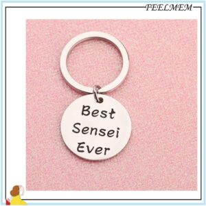 FEELMEM Karate Instructor Sensei Gift Best Sensei Ever Keychain Martial Arts Jewelry Taekwondo Jiu Jitsu Coach Gift