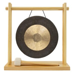 8" to 10" gongs on my little pagoda gong stand - 10" dark star. includes stand, mallet, & your choice of gong/perfect desktop gong/sound healing & meditation/bronze gong/wooden stand