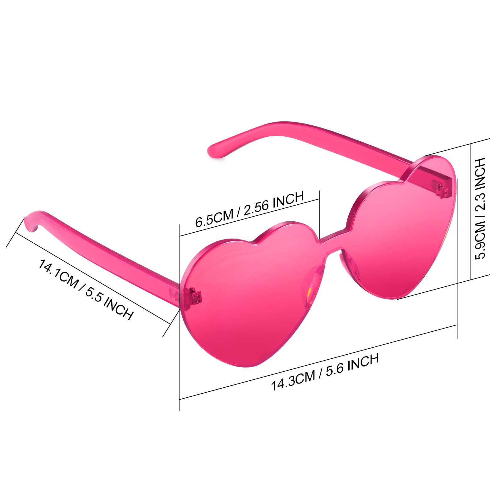 Maxdot 3 Pieces Heart Shaped Sunglasses Candy Color Rimless Heart Glasses for Women Colorful Summer Party Favors(Light Pink, Pink, Rose Red)