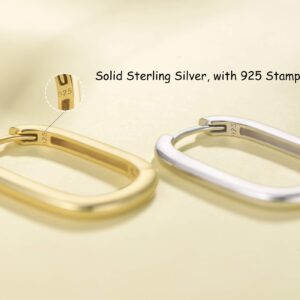 FANCIME Yellow Gold Plated Hoop Earrings 925 Sterling Silver Rectangle Endless Hoops Minimalist Fine Jewelry For Women, 25mm Length