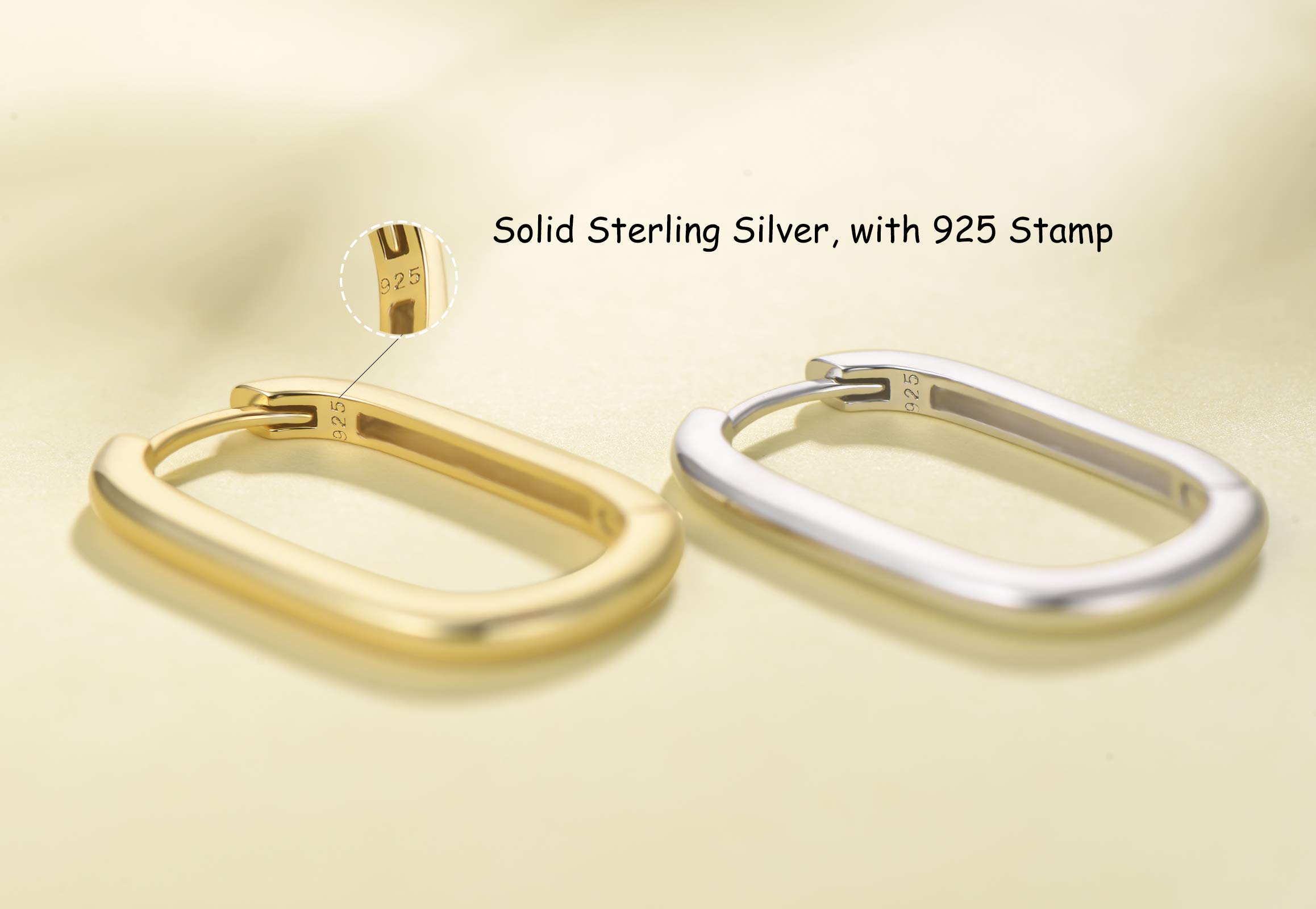 FANCIME Yellow Gold Plated Hoop Earrings 925 Sterling Silver Rectangle Endless Hoops Minimalist Fine Jewelry For Women, 25mm Length