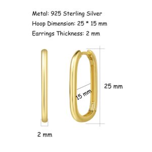 FANCIME Yellow Gold Plated Hoop Earrings 925 Sterling Silver Rectangle Endless Hoops Minimalist Fine Jewelry For Women, 25mm Length