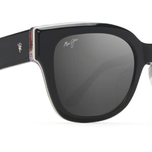 Maui Jim Women's Siren Song Polarized Cat Eye Sunglasses, Black w/Man UTD & Maui/Dual Mirror Silver to Black, Medium