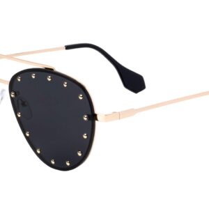 Brooklyn Rimless Oversized Studded Aviators Sunglasses Riveted Fashion Men Women AV-1672 (Black)