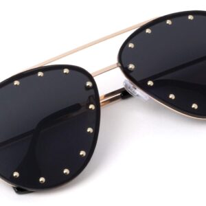 Brooklyn Rimless Oversized Studded Aviators Sunglasses Riveted Fashion Men Women AV-1672 (Black)