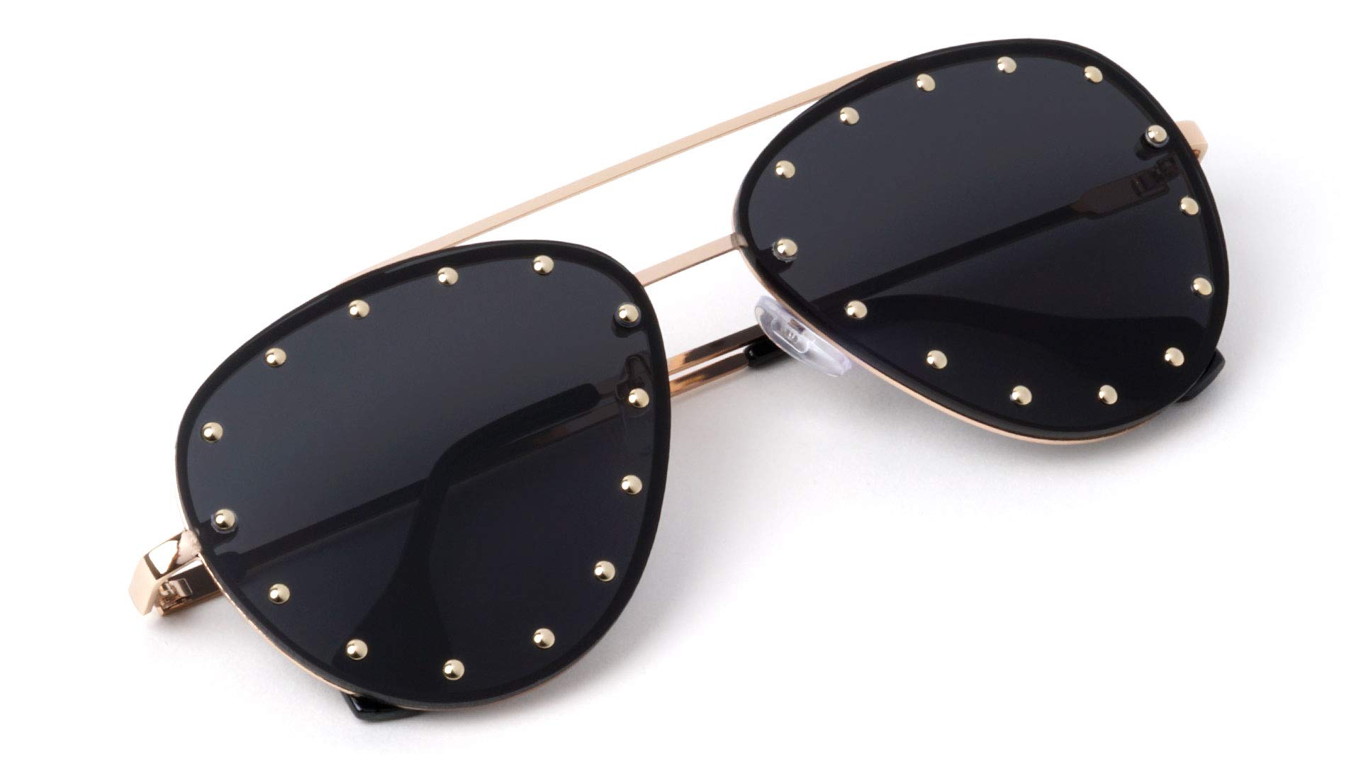 Brooklyn Rimless Oversized Studded Aviators Sunglasses Riveted Fashion Men Women AV-1672 (Black)