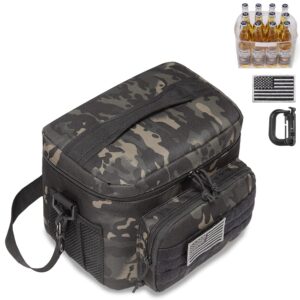 dbtac tactical lunch bag for men women, 12 cans insulated lunch box for adult | 9l leakproof lunch cooler tote for work office outdoor travel | soft easy to clean liner x2, black camo