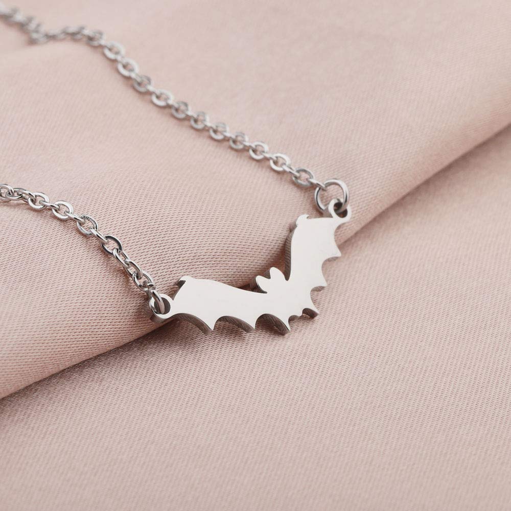 KUIYAI Tiny Bat Charm Necklace Bat Pendant Necklace Vampire Jewelry Halloween Necklace Best Friends Gift (Bat Necklace)