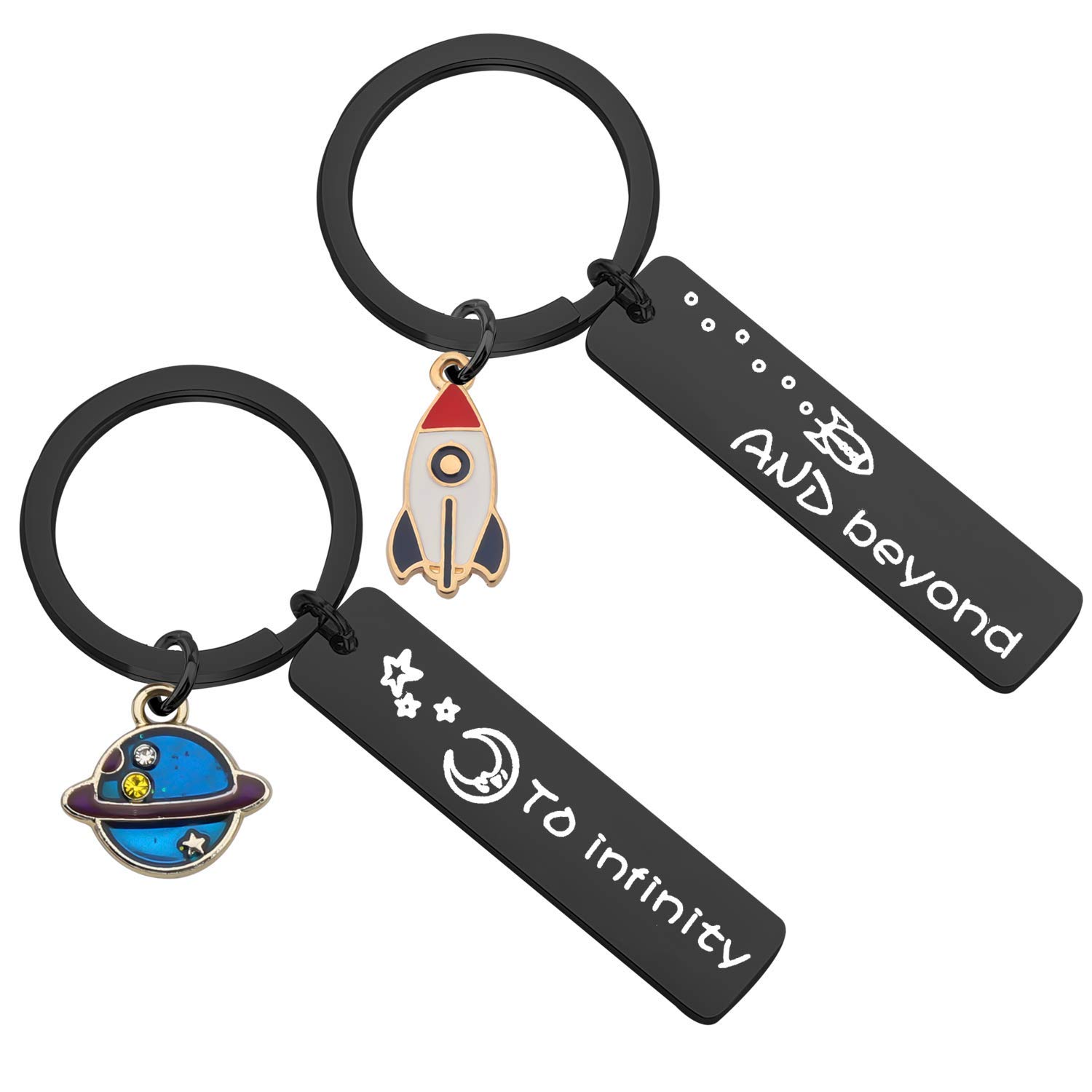 MAOFAED Couples Keychain I Love You to Infinity and Beyond Boyfriend Girlfriend Gift BFF Daughter Son Gift (rocket planet blakc)