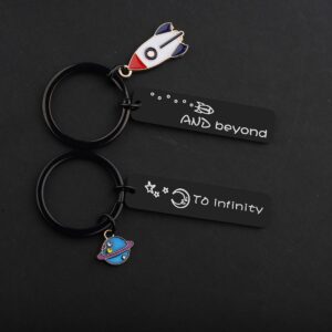 MAOFAED Couples Keychain I Love You to Infinity and Beyond Boyfriend Girlfriend Gift BFF Daughter Son Gift (rocket planet blakc)