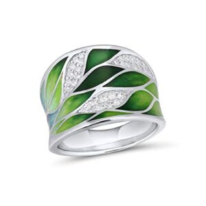 santuzza 925 sterling silver bamboo leaves ring white cubic zirconia handmade enamel leaf rings (7)