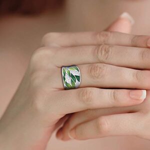 Santuzza 925 Sterling Silver Bamboo Leaves Ring White Cubic Zirconia Handmade Enamel Leaf Rings (7)