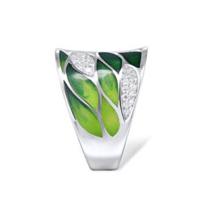 Santuzza 925 Sterling Silver Bamboo Leaves Ring White Cubic Zirconia Handmade Enamel Leaf Rings (7)